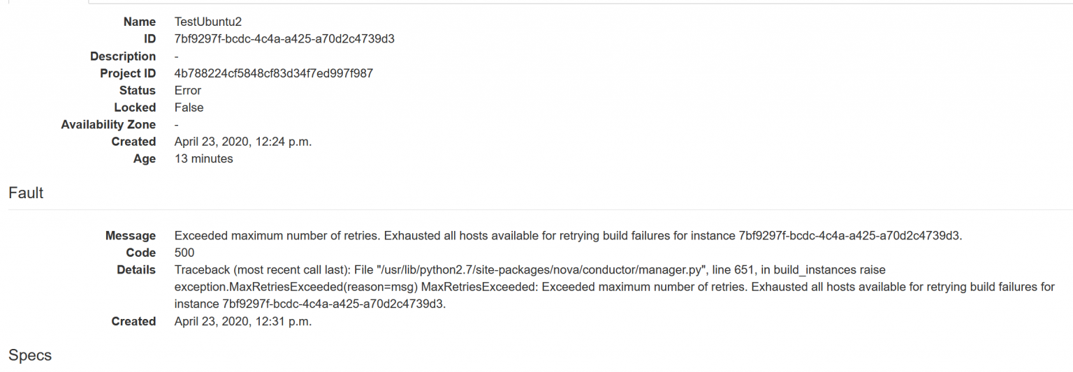 OpenStack – Exceeded maximum number of retries. Exhausted all hosts available for retrying build ...