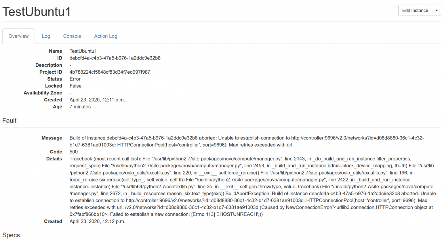 Openstack – Build of instance aborted: Unable to establish connection to http://controller:9696 ...